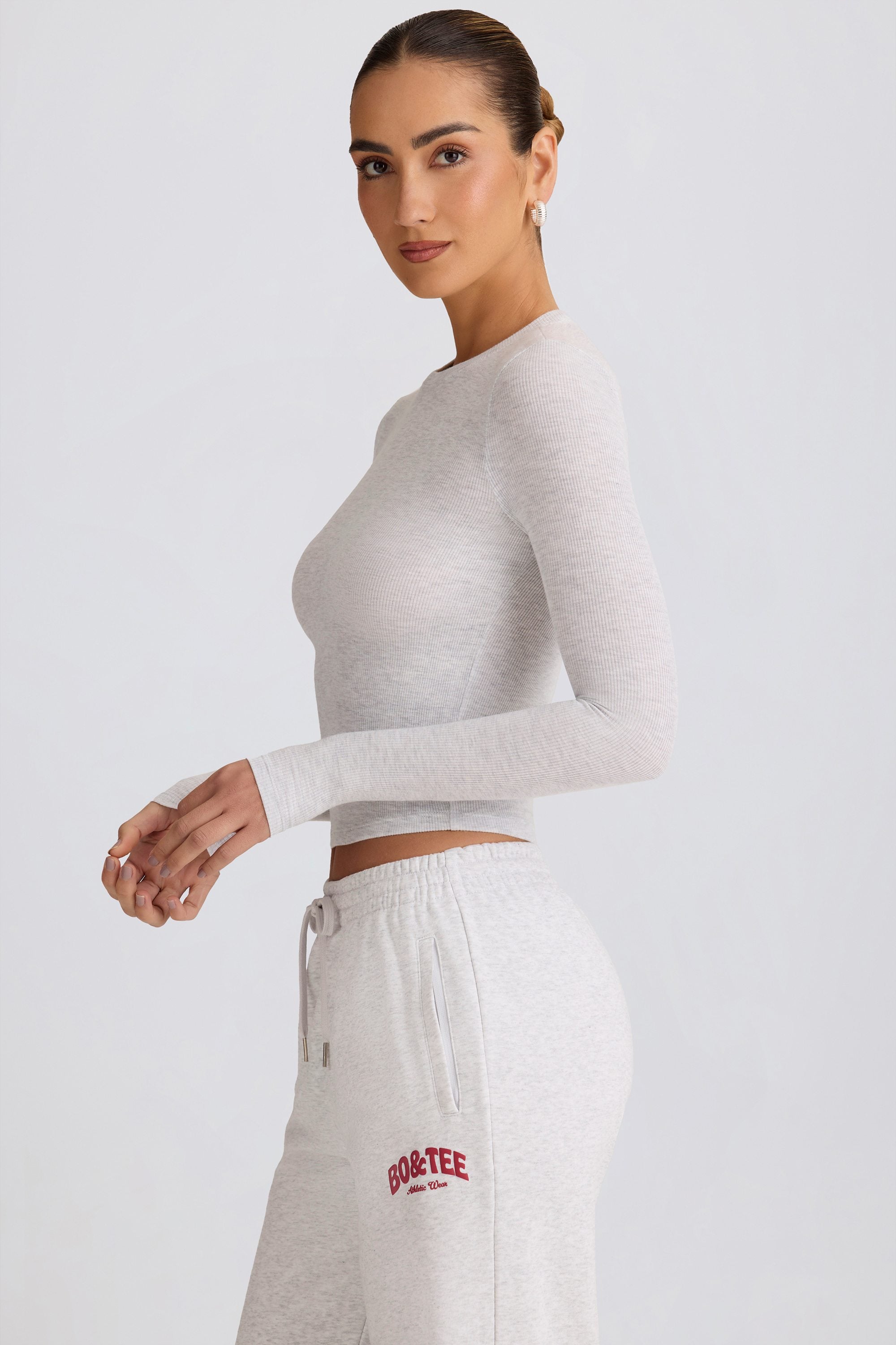 Ribbed Modal Long-Sleeve Top in Grey Marl – Bo+Tee