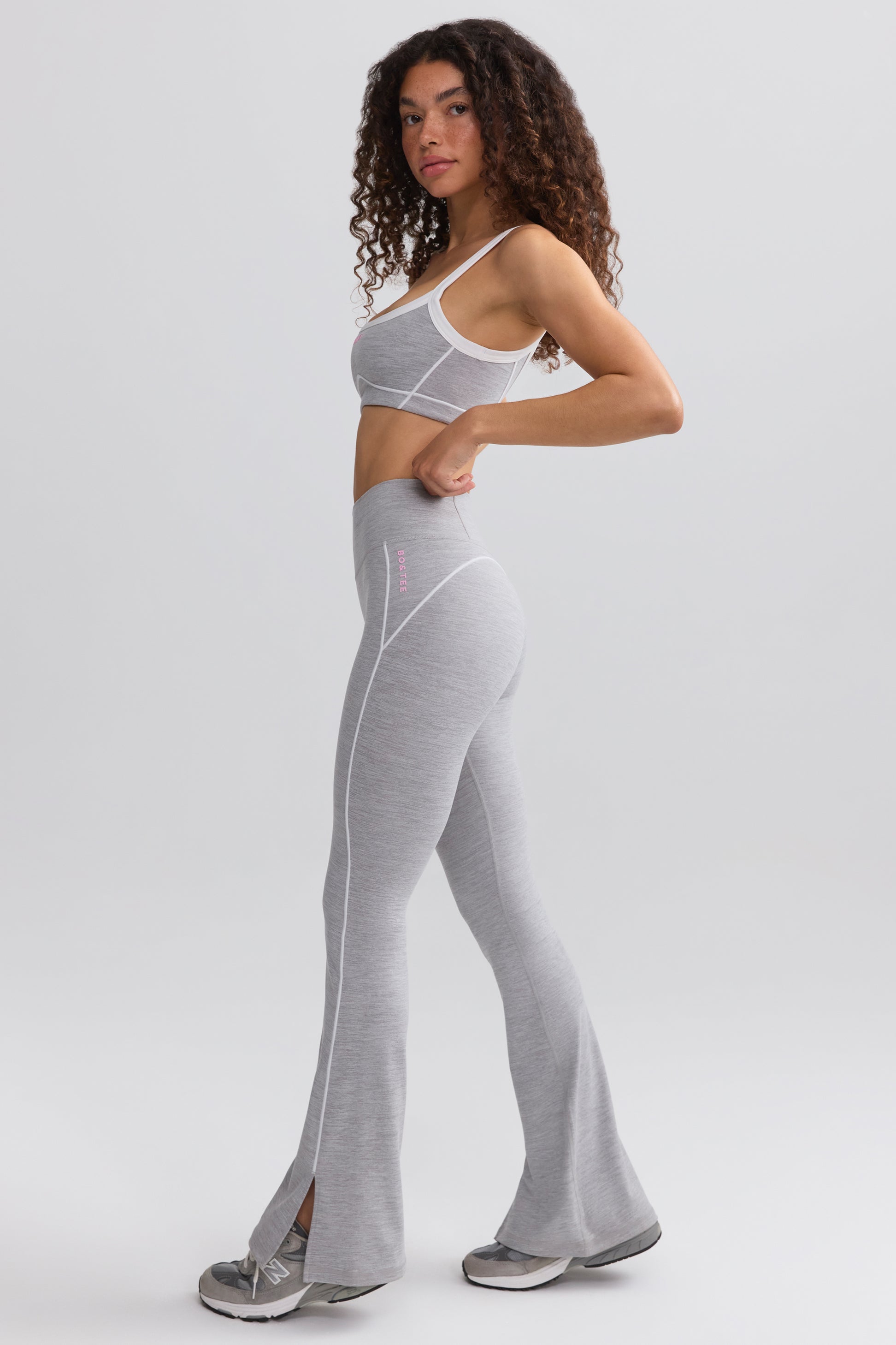 Soft Active Contrast-Trim Flared Trousers in Ice Grey | Bo&Tee – Bo+Tee