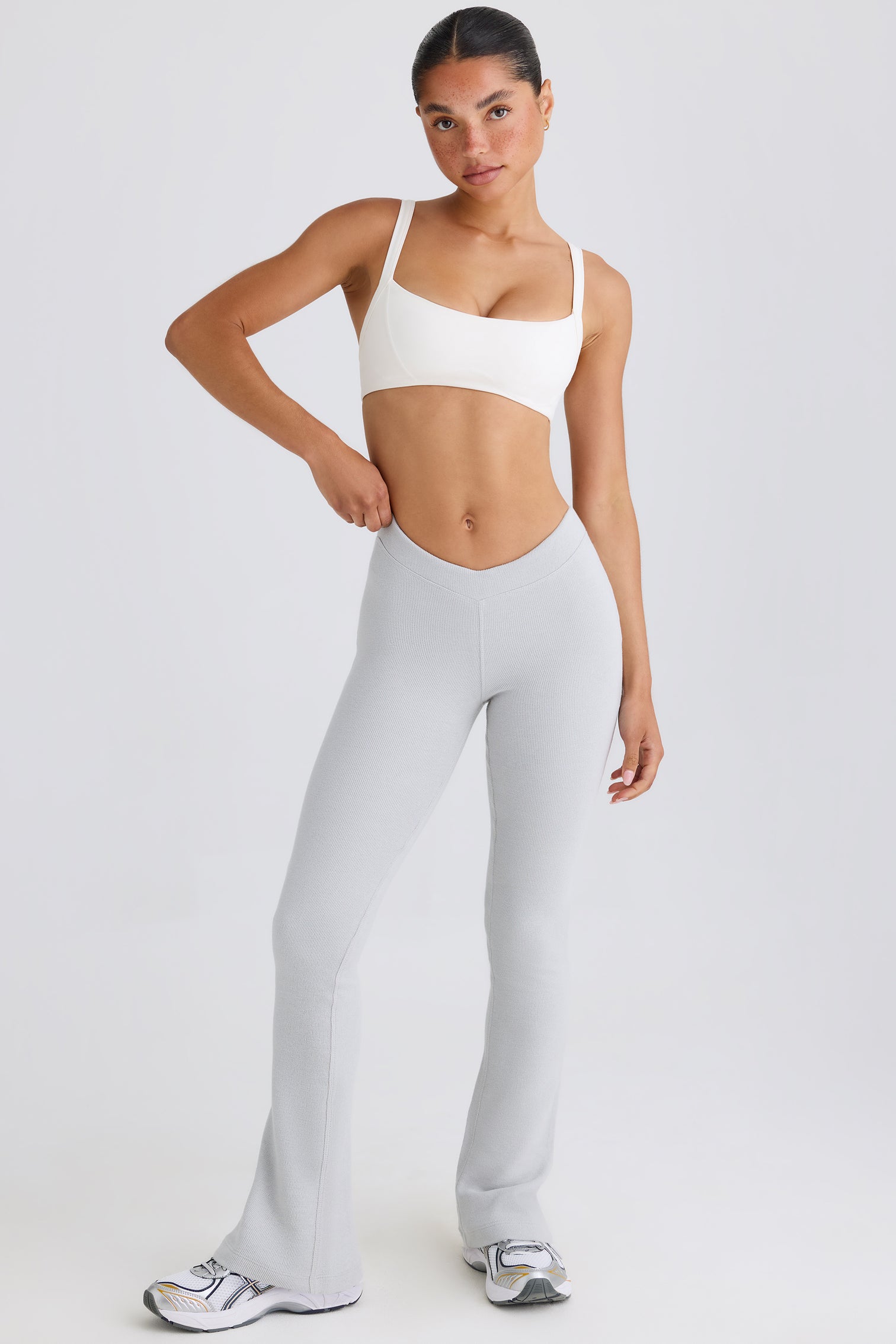 Textured Cotton Jersey Flared Trousers in Pacific Grey – Bo+Tee