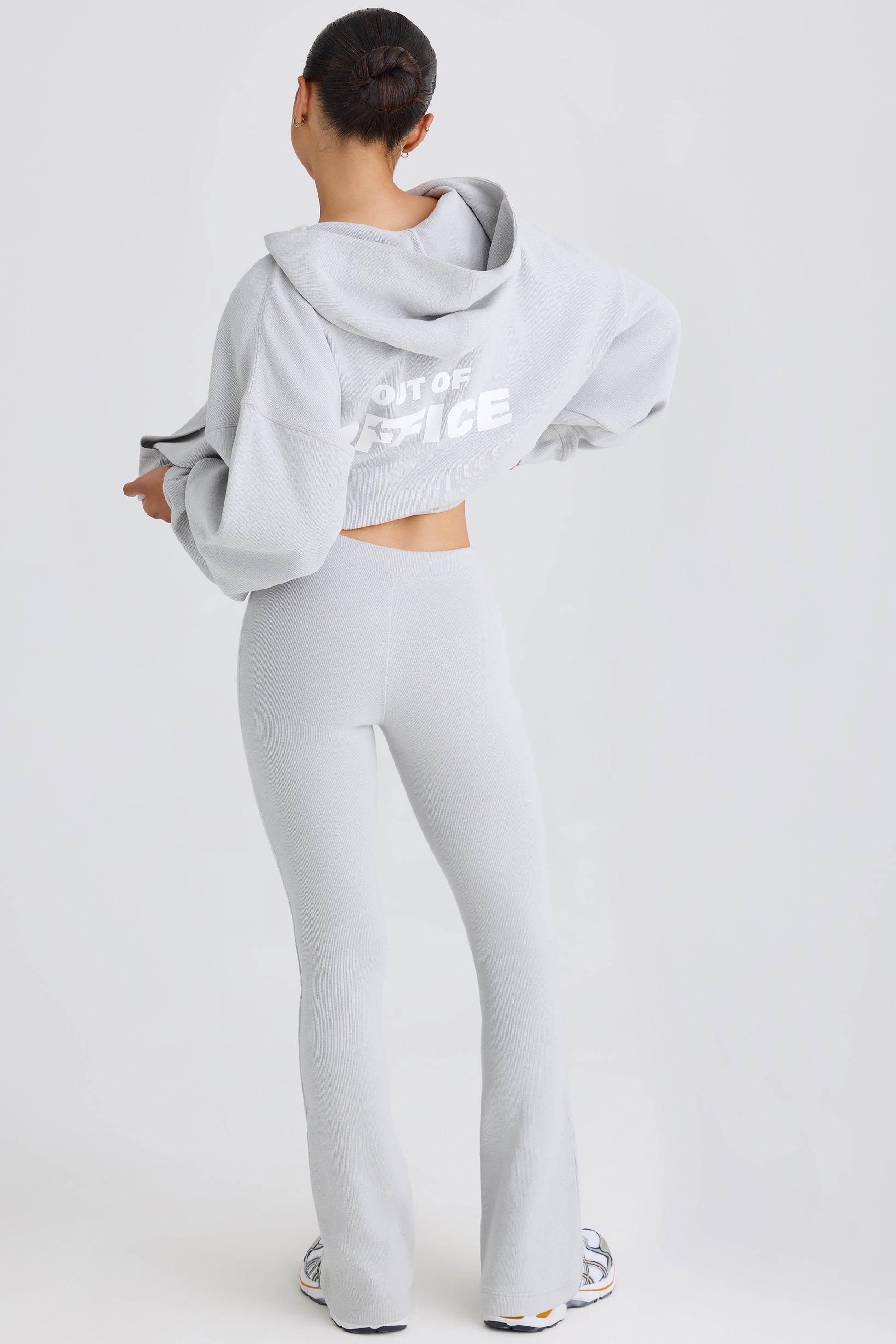 Textured Cotton Jersey Flared Trousers in Pacific Grey – Bo+Tee