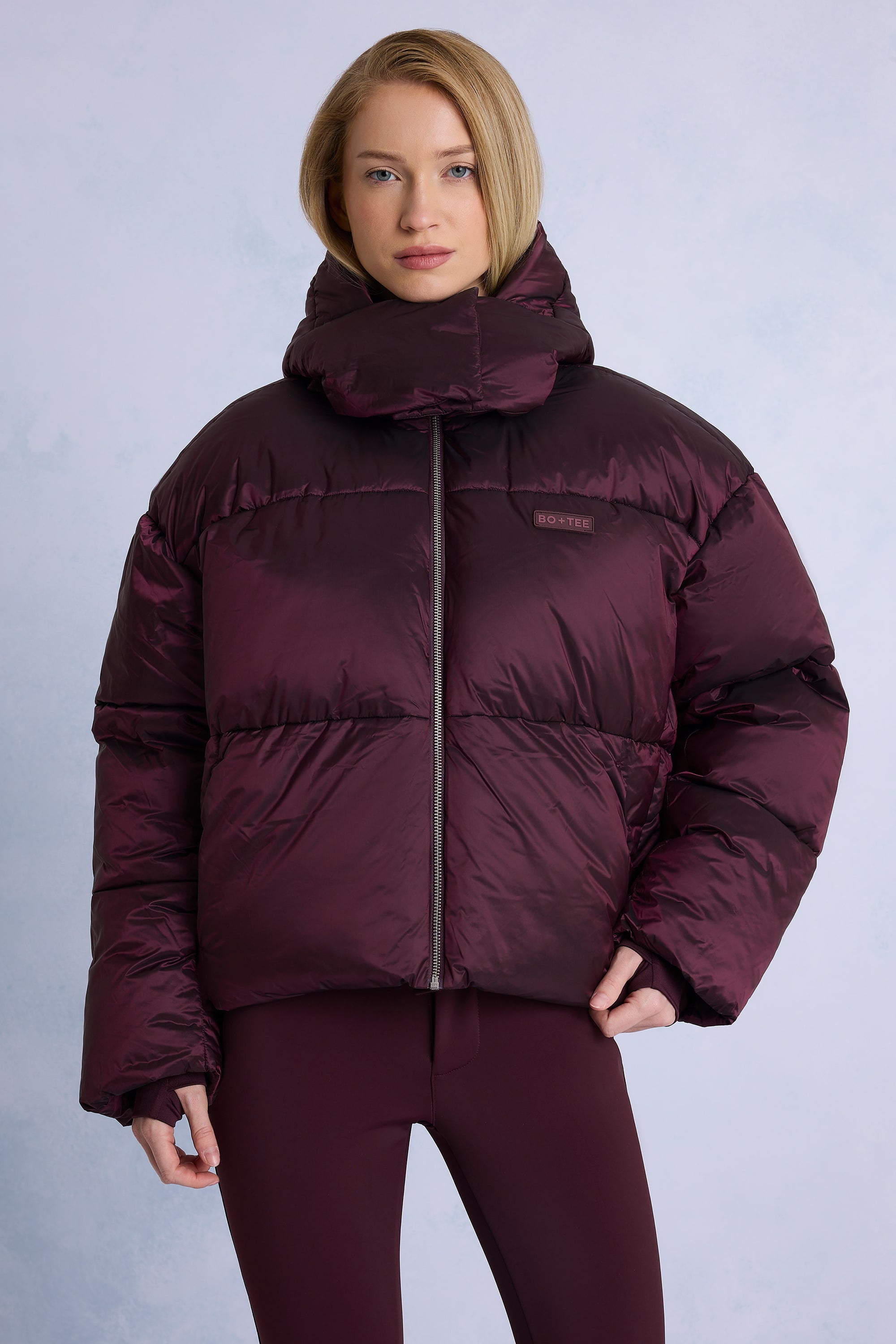 Waterproof Cropped Oversized Ski Jacket in Burgundy – Bo+Tee