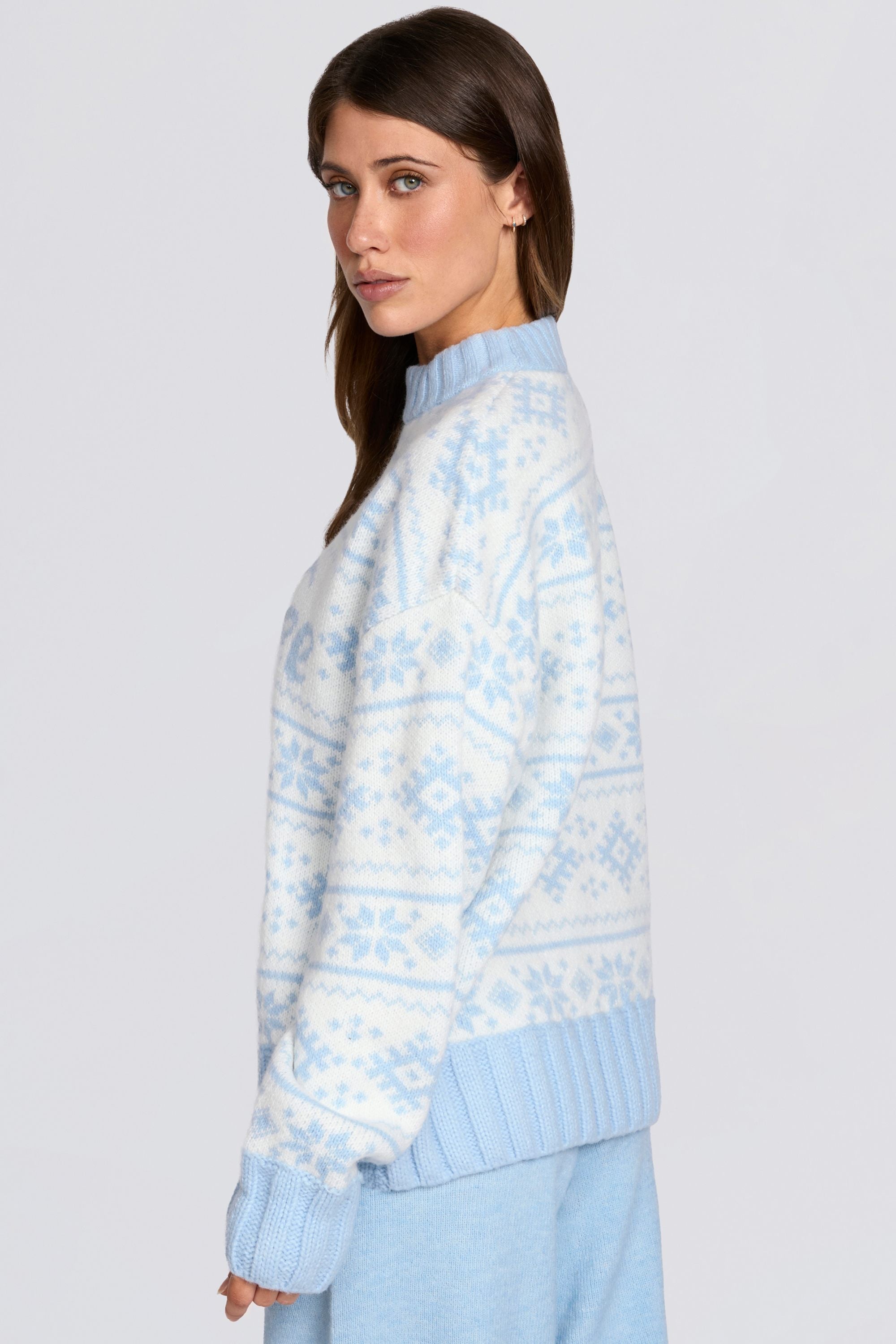Jacquard-Knit Oversized Jumper in Powder Blue – Bo+Tee