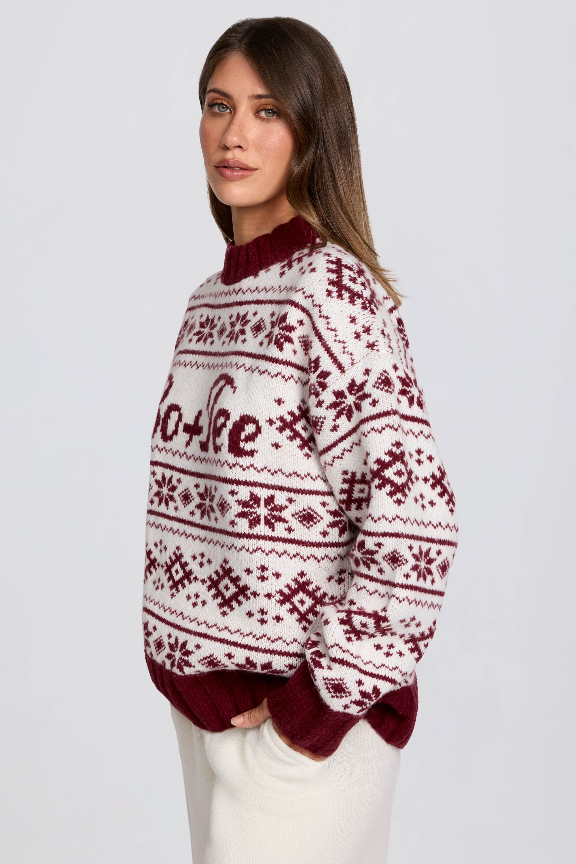 Jacquard-Knit Oversized Jumper in Crimson Red – Bo+Tee