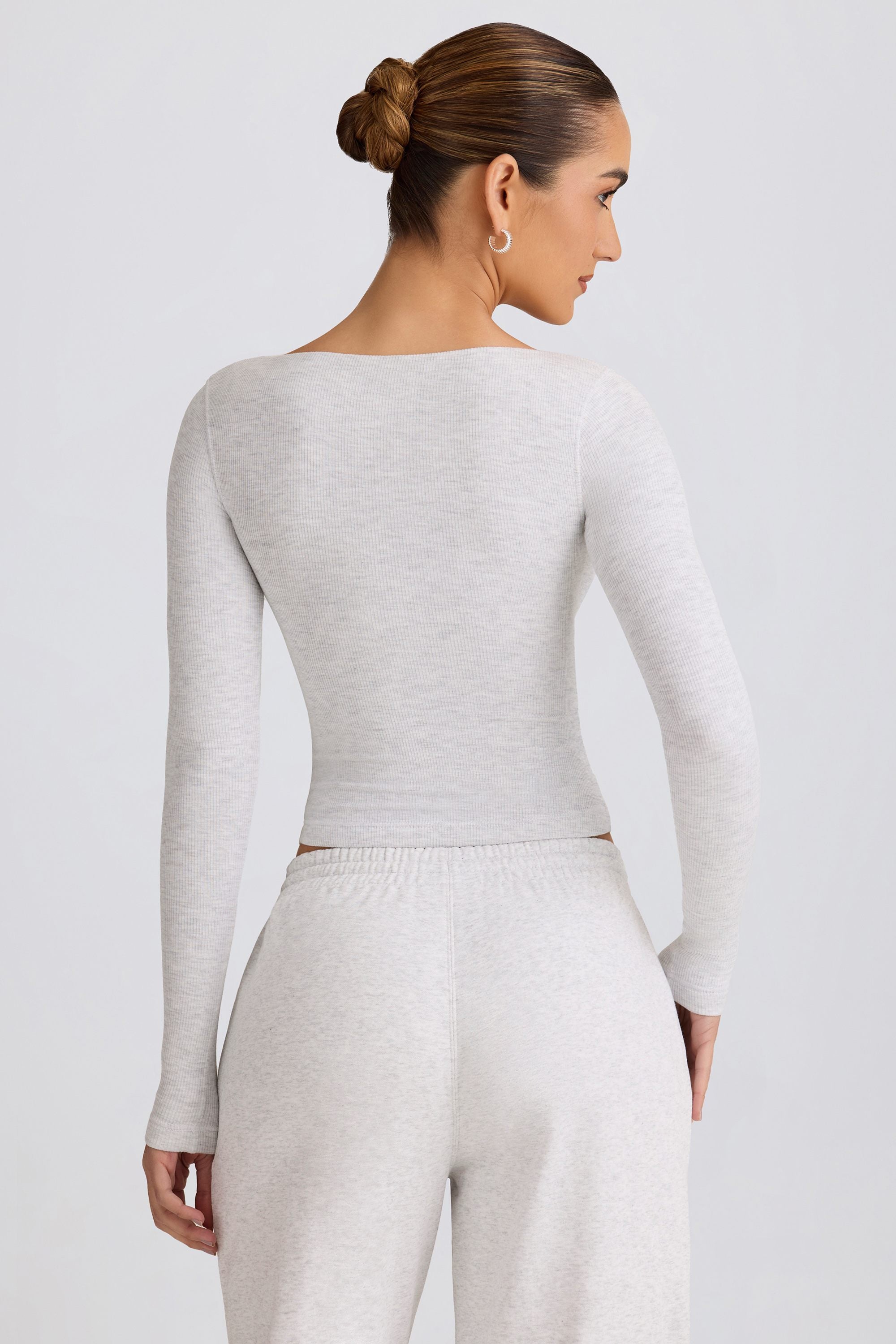 Ribbed Modal Ruched V-Neck Top in Grey Marl – Bo+Tee