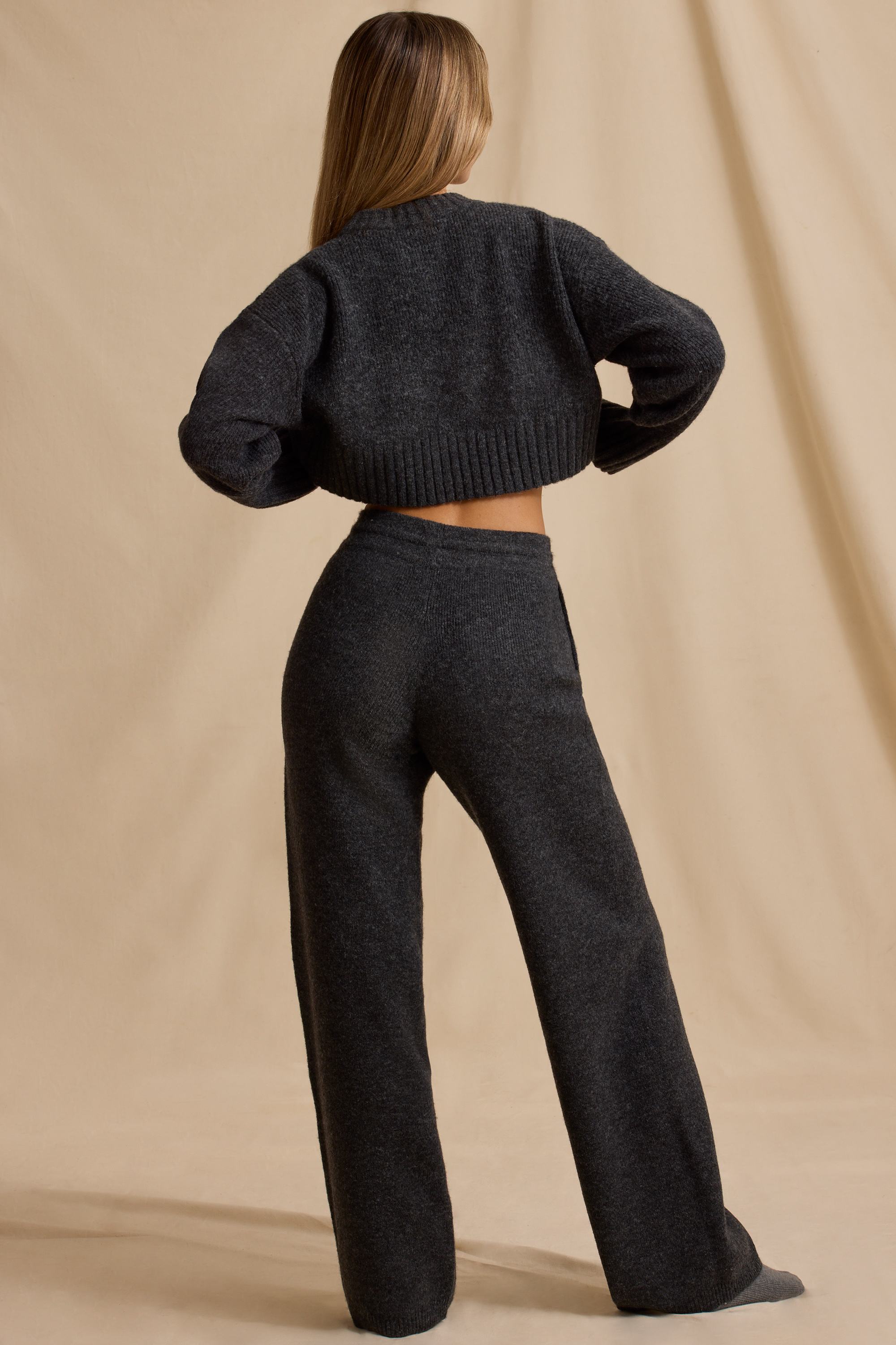 Mid-Rise Wide-Leg Joggers in Charcoal Marl | Oh Polly – Bo+Tee