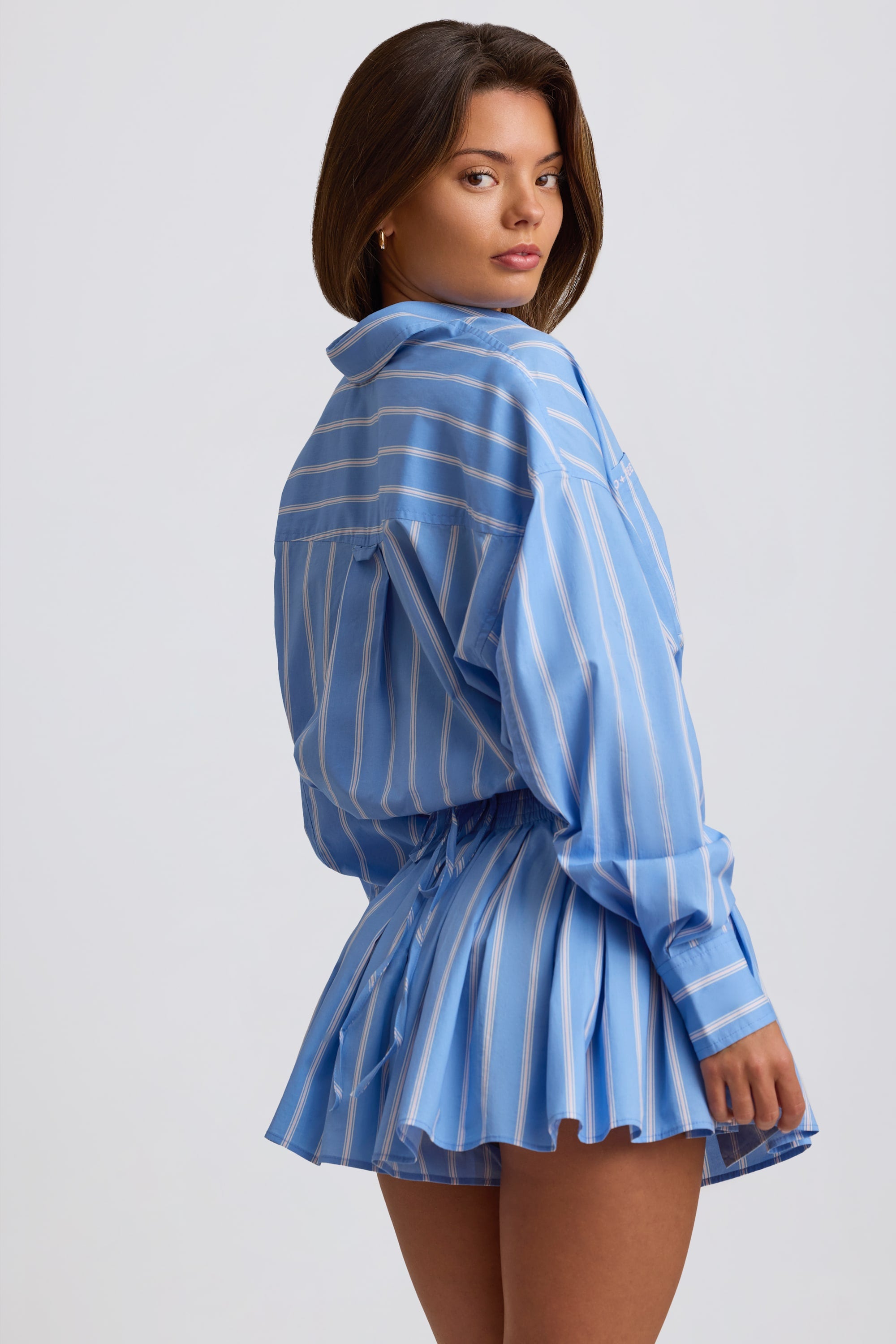 Cotton Poplin Stripe Multiway Cropped Shirt in Blue Stripe – Bo+Tee