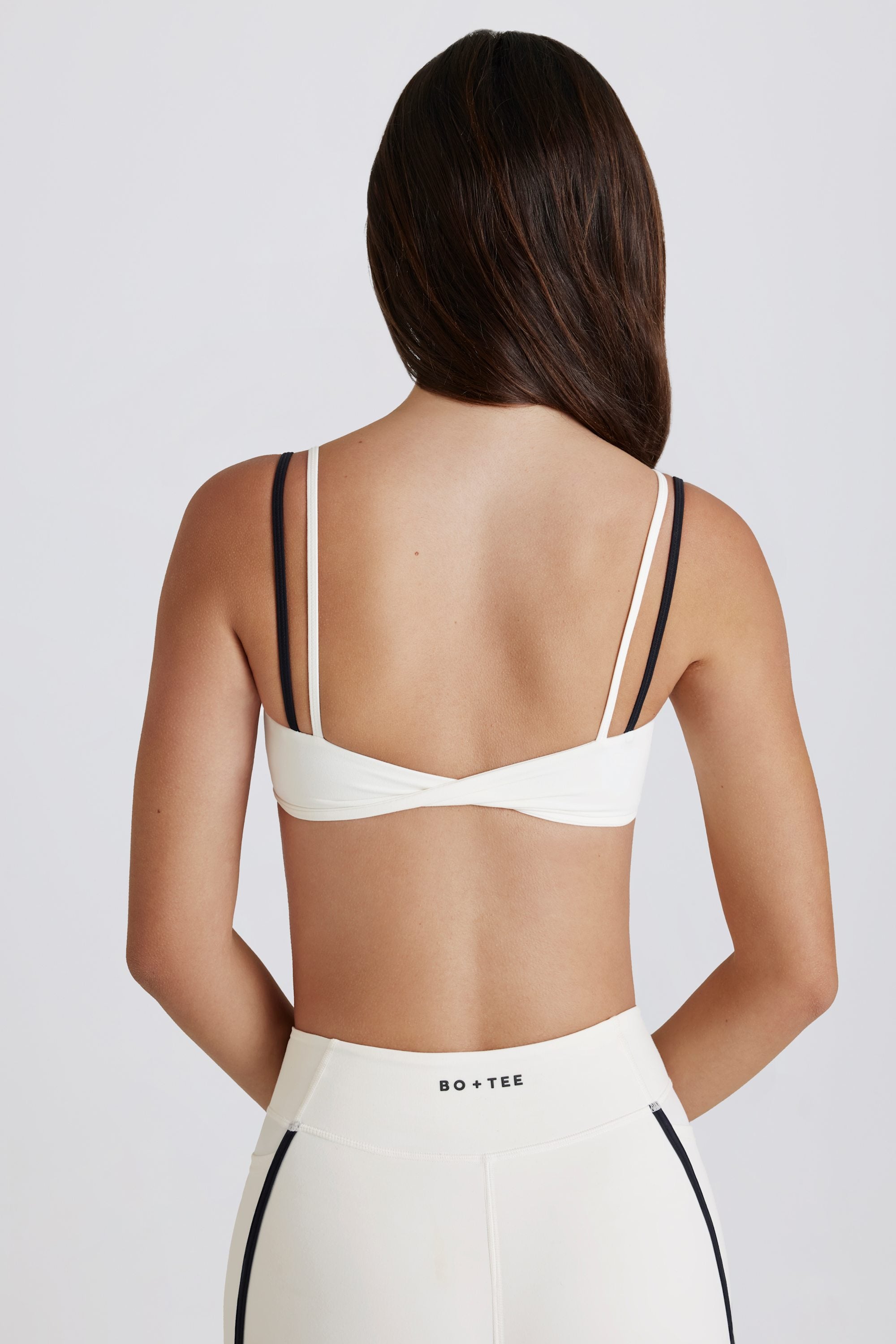 Soft Active Twist-Back Layered Sports Bra in Ivory – Bo+Tee