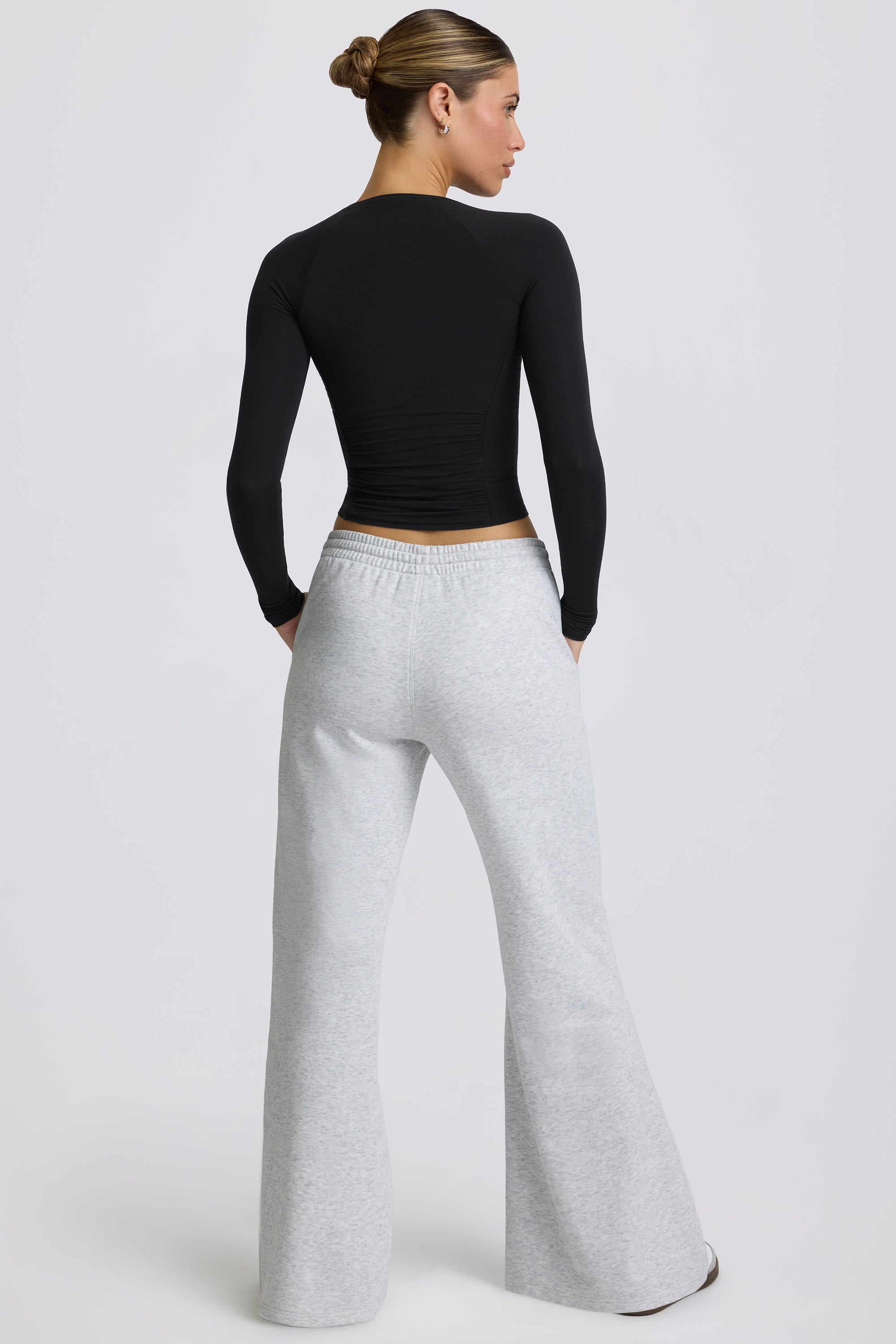 Low-Rise Wide-Leg Joggers in Grey Marl – Bo+Tee